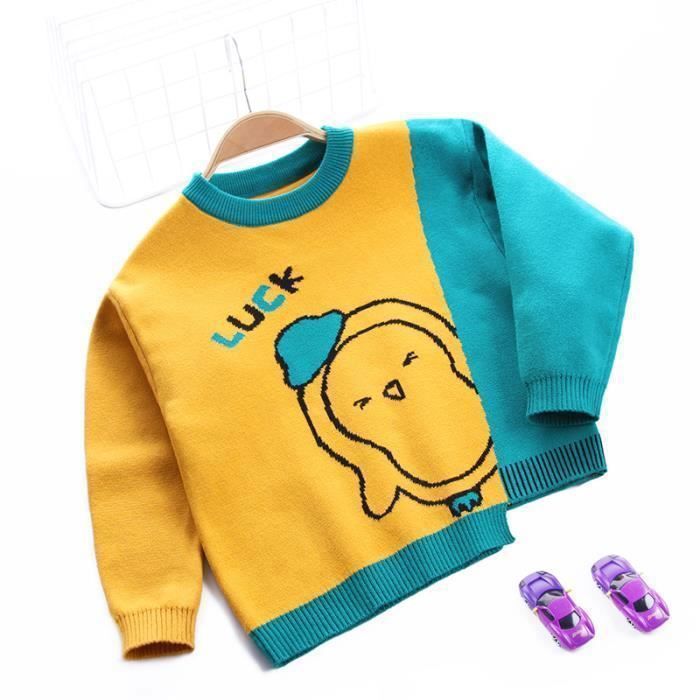Pull Enfant Bricolore en Tricot Chaud Respirant - AIEVIS - Jaune - Col ...