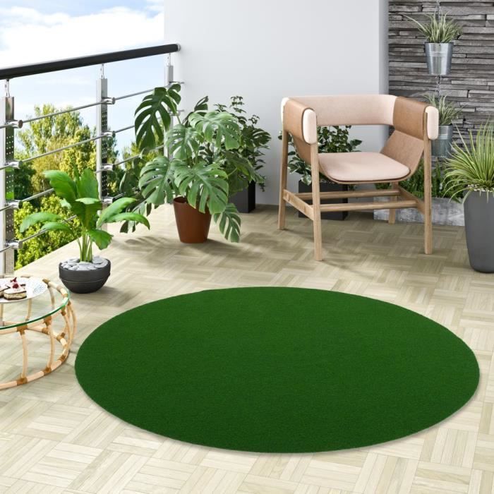 Tapis de gazon artificiel rond - Kingston - 133x133 cm - Pour jardin, terrasse, balcon ...