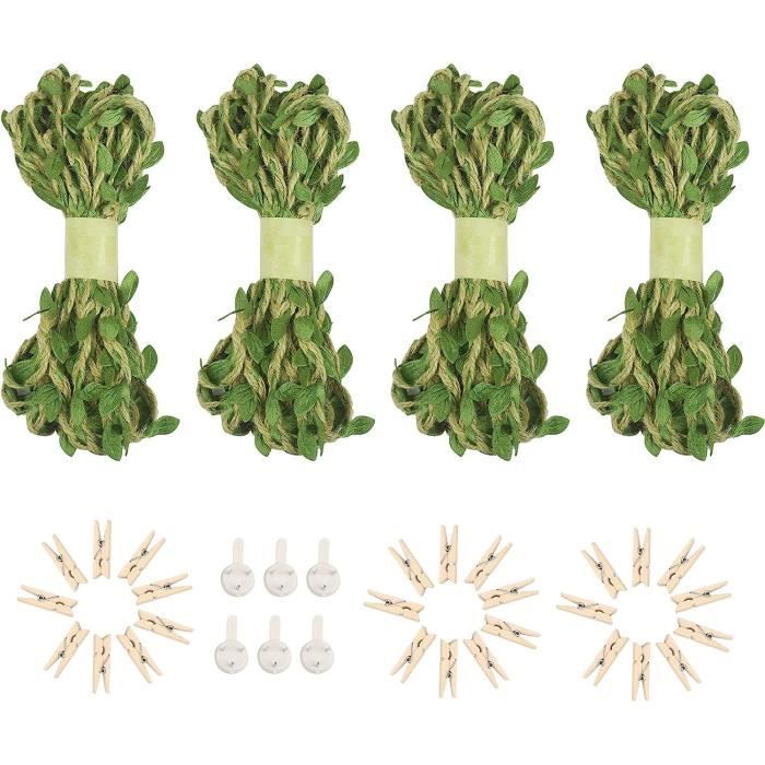 LAITER 4 Pcs Ficelle de Jute avec Feuille Verte 5M de Long Corde ...