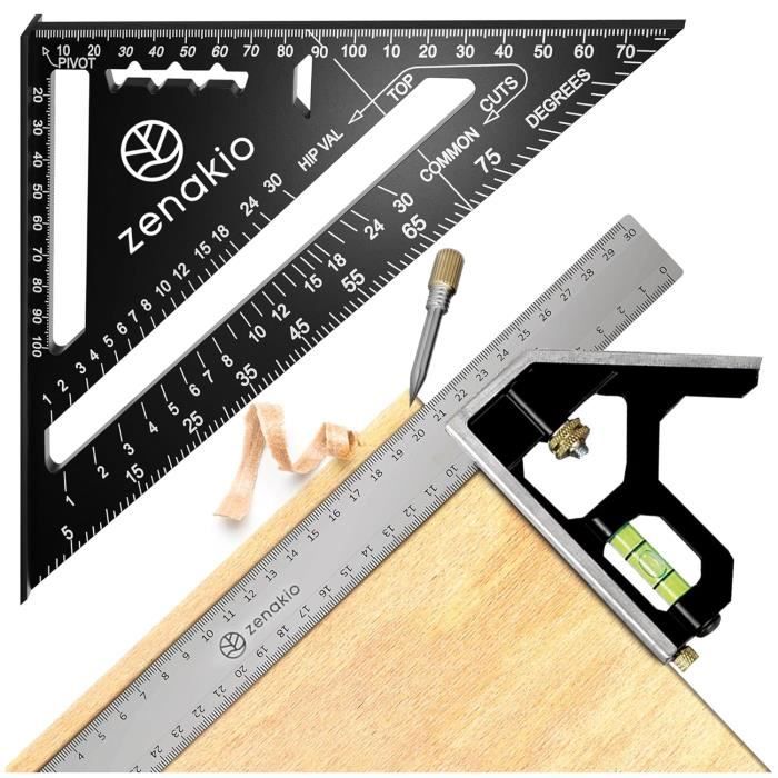 Zenakio Equerre Menuisier 12-EN-1 - Kit Complet (Set de 2) - Équerre ...