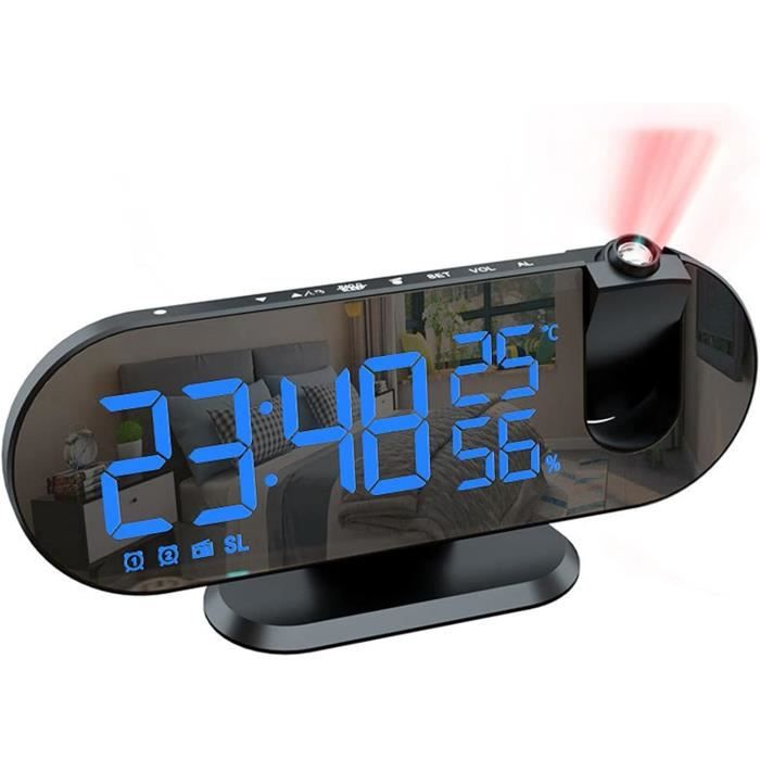 Réveil à projection de plafond avec radio FM, 12-24 heures, répétition ...
