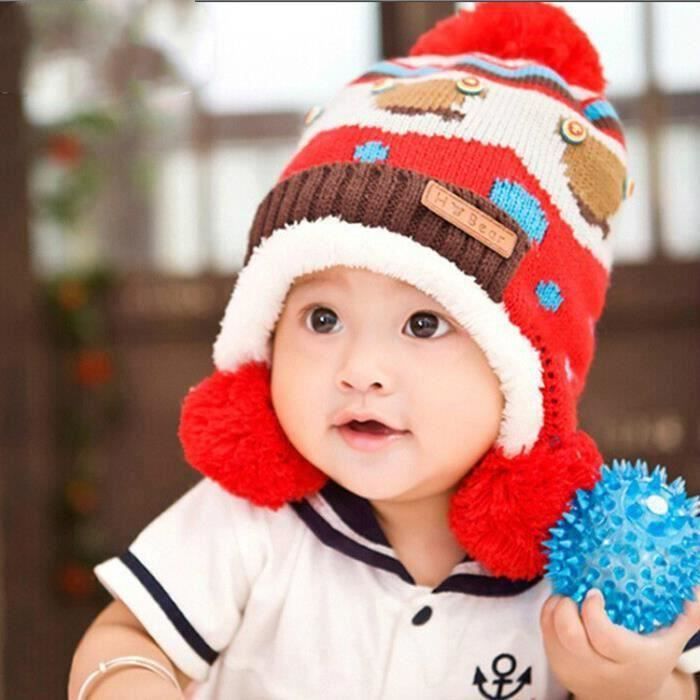 Bonnet Bebe d'hiver Chaud Cache-oreilles pour Enfants en Velours Rouge ...
