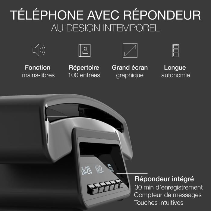 Téléphone fixe sans fil avec répondeur - SVATV - Design vintage - Grand ...