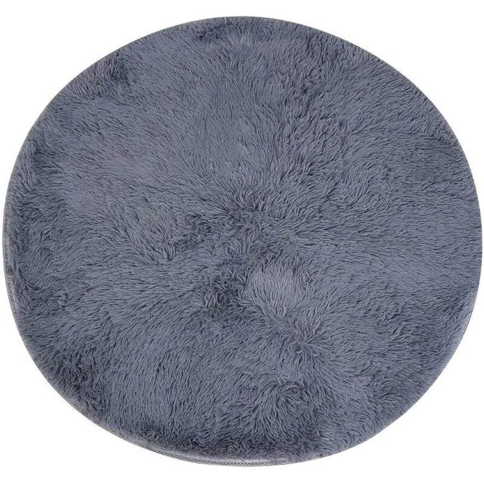 Tapis salon rond 120cm, tapis chambre shaggy gris, doux moelleux ...