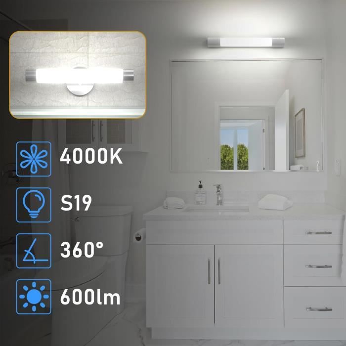 Tube LED Linolite S19 7W 310mm Lampe Sall de Bain Toilettes 600lm ...