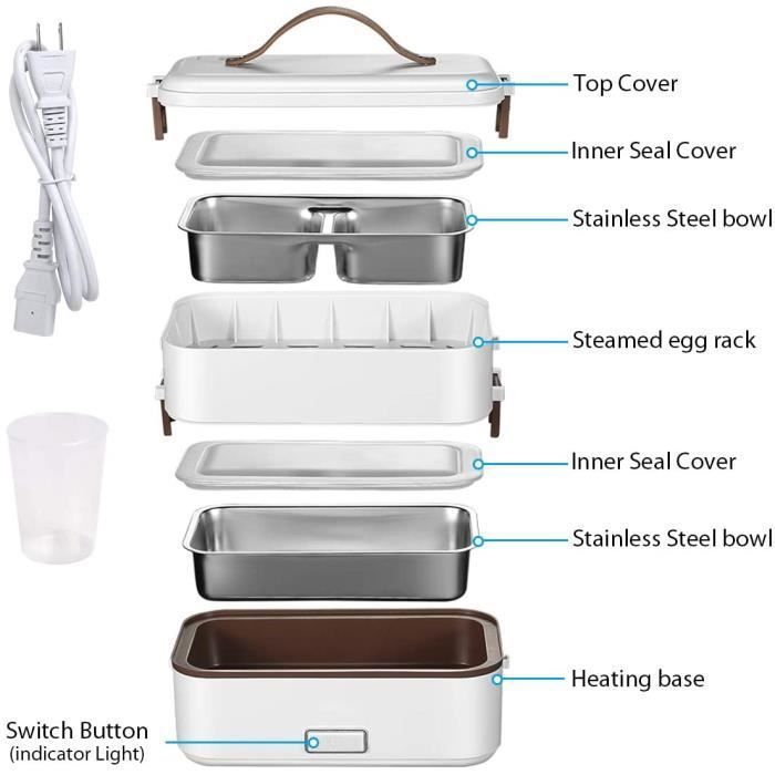 Bento Lunch Box Chauffante Electrique, 220V 300W 0.8L Boîte Repas, 2 ...