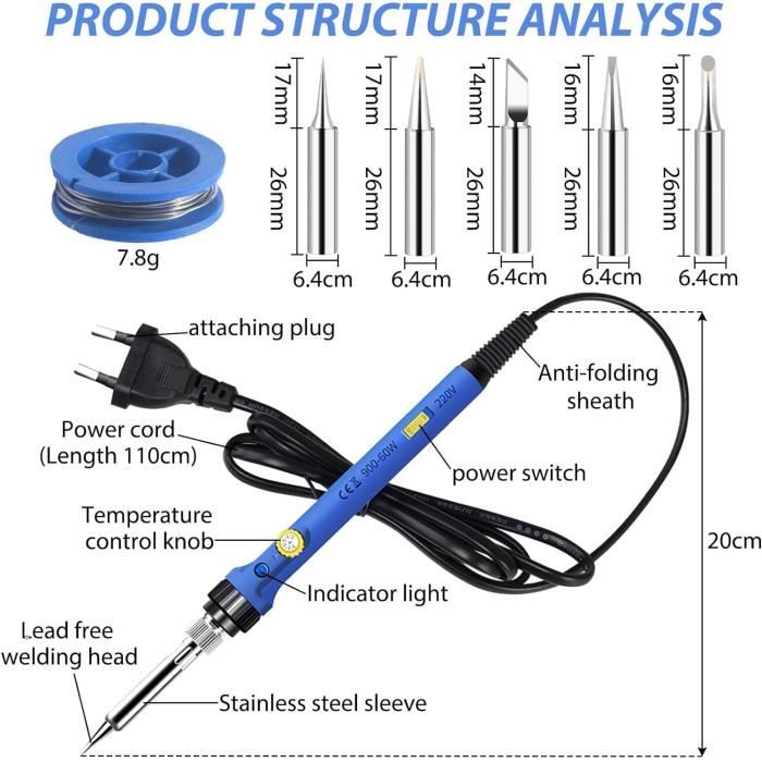 Kit De Fer À Souder 220 ℃ ~ 450 ℃ Fer A Souder Etain Kit Soudure Température Réglable 60w Mini ...