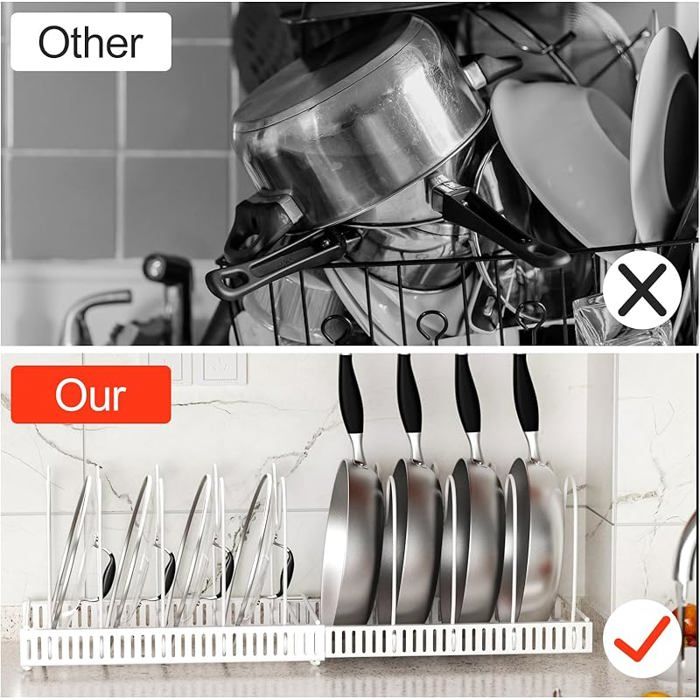 Pot Lid Storage Pan Organizer with 10 Adjustable Compartments ...