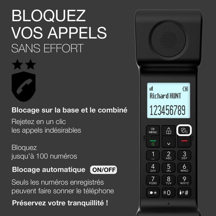 Téléphone fixe sans fil avec répondeur - SVATV - Design vintage - Grand ...