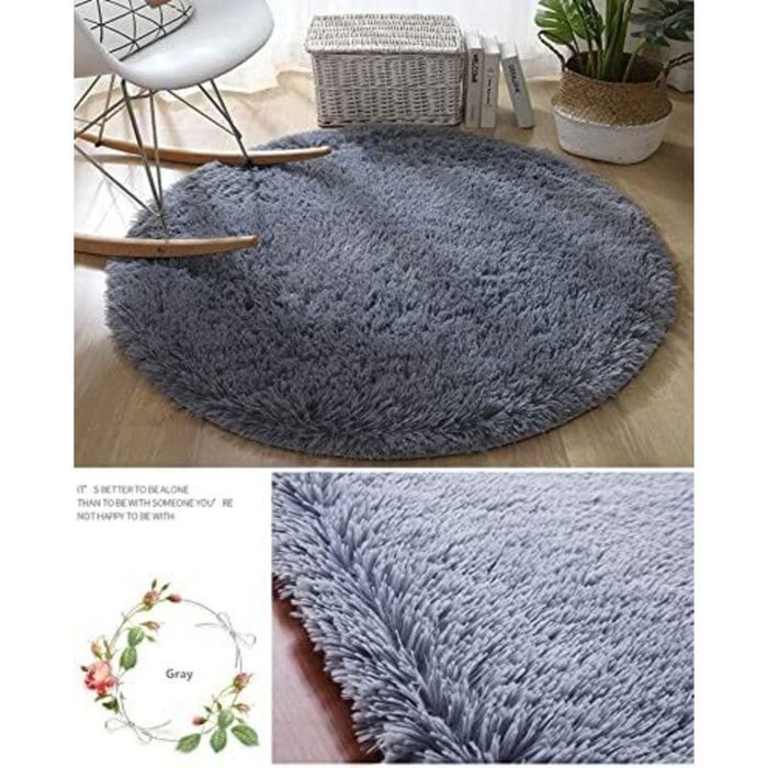 Tapis salon rond 120cm, tapis chambre shaggy gris, doux moelleux ...