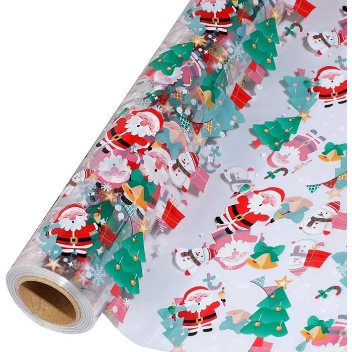 30 m Christmas Transparent Plastic Wrapping Paper Roll for Florist ...