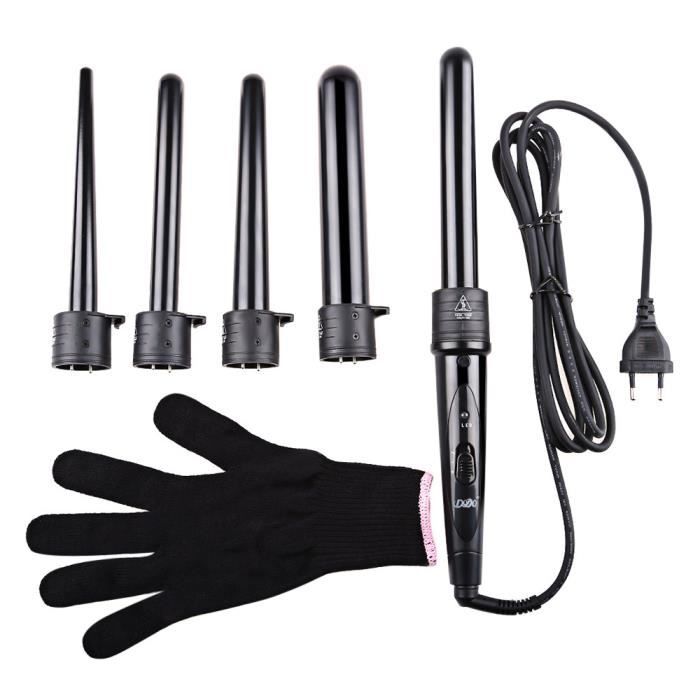 Pro Salon 5 en 1 Fer à Boucler Curling Wand Interchangeables Fer Cheveux Curleur Set avec Gant ...
