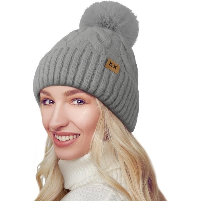 Bonnet Wineter Pour Femme Et Homme - Bonnet Tricoté Chaud Avec Pompon ...
