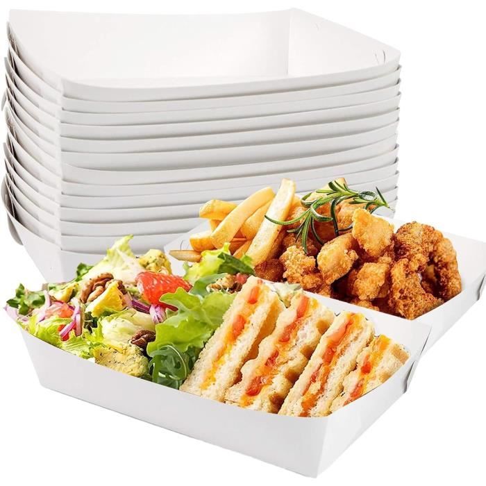 Lot De 60 Plateaux Alimentaires Jetables En Papier Kraft Blanc Pour ...
