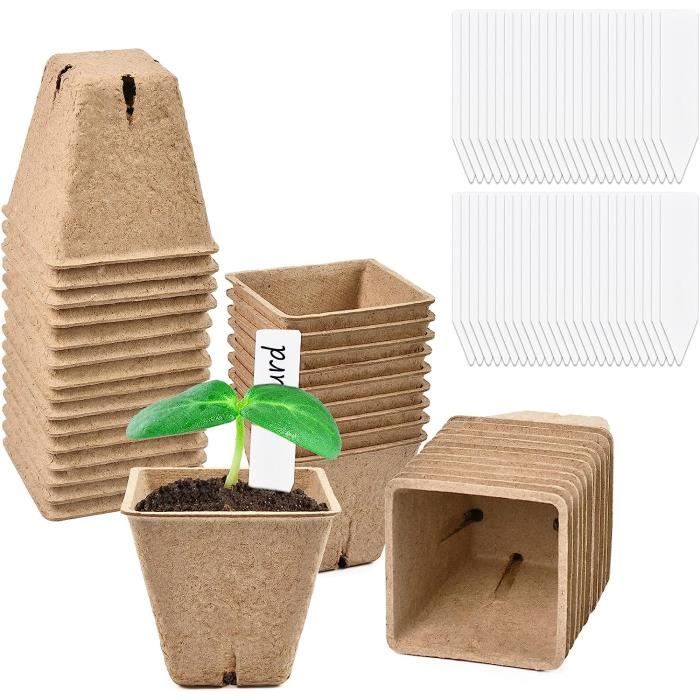 WEYE-Lot de 50 Pot Semis Biodegradable, 6x6 cm Pots de Culture avec ...