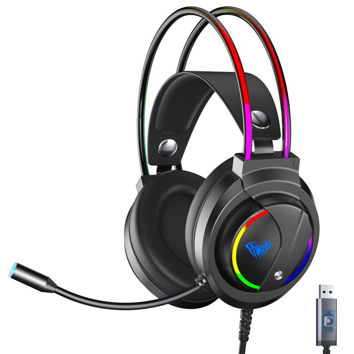 AULA S501 Casque gamer avec arceau retro éclairage RGB pour PC ...