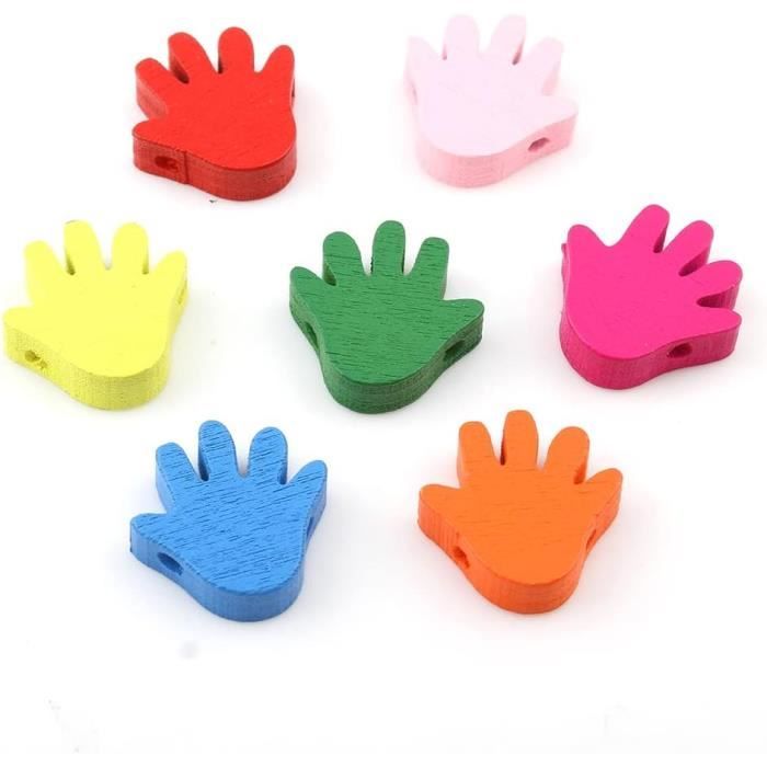 Lot De 20 Perles En Bois À Enfiler - Motif Multicolore - Pour Bracelets, Bijoux, Colliers ...