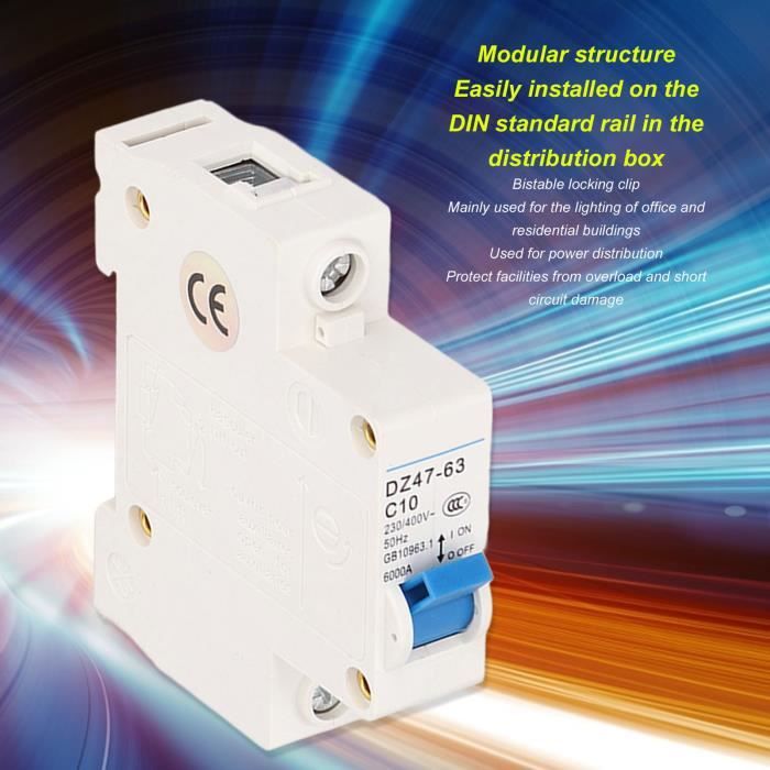 RAN Cikonielf Disjoncteur miniature 1P Isolateur de courant résiduel Montage sur rail DIN 230V ...