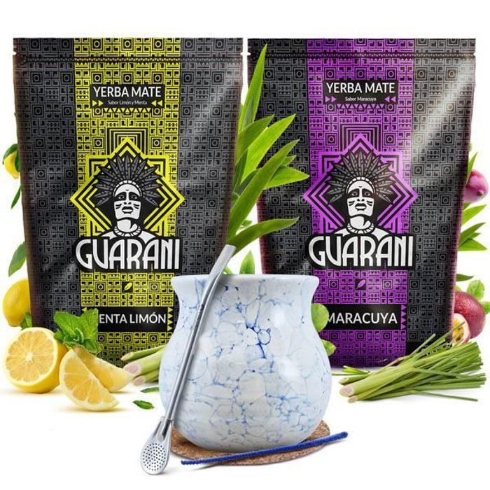 Yerba Mate 1kg Kit Mate The Guarani Menta Limon Maracuya Non Fumé 2 x ...
