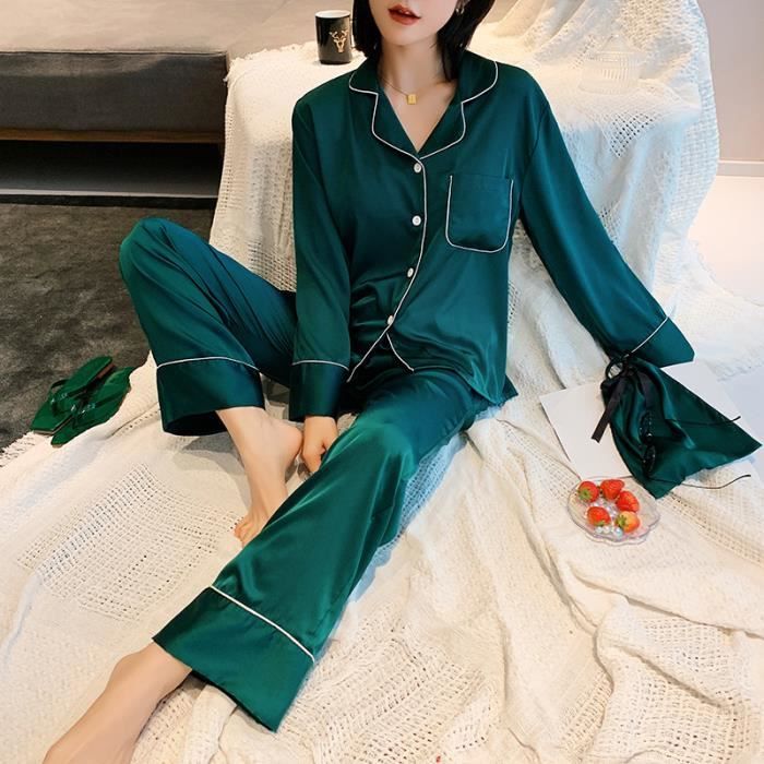 Ensemble de Pyjama Femmes Manche Longue en Satin Vêtements de Nuit ... Ensemble de Pyjama Femmes Manche Longue en Satin Vêtements de Nuit ...