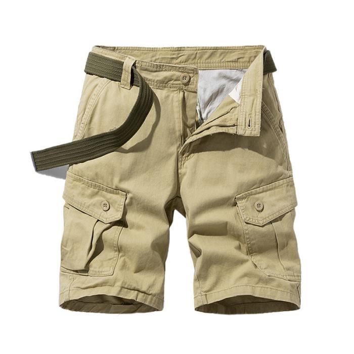 Short Homme 100% Coton Short Cargo Couleur Unie Décontracté Confortable ...