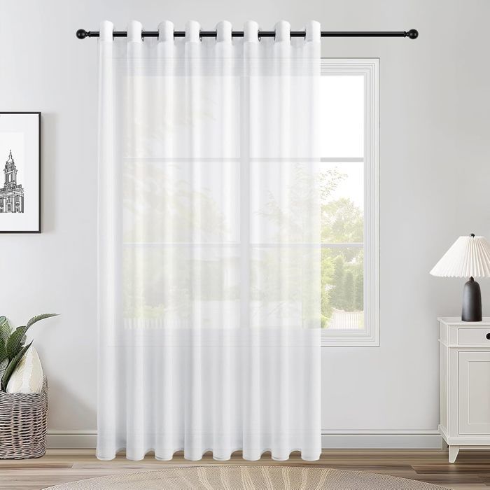 Rideau Voilage 300x240cm TOPFINEL 1 Panneaux Effet Lin Rideaux Blanc ...