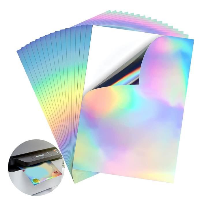 Papier autocollant holographique imprimable 22 Feuilles de Papier ...