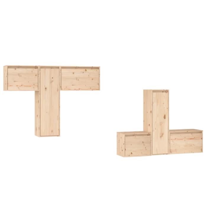 HAO Meubles TV 6 pcs Bois massif de pin-S7463 - Cdiscount Maison