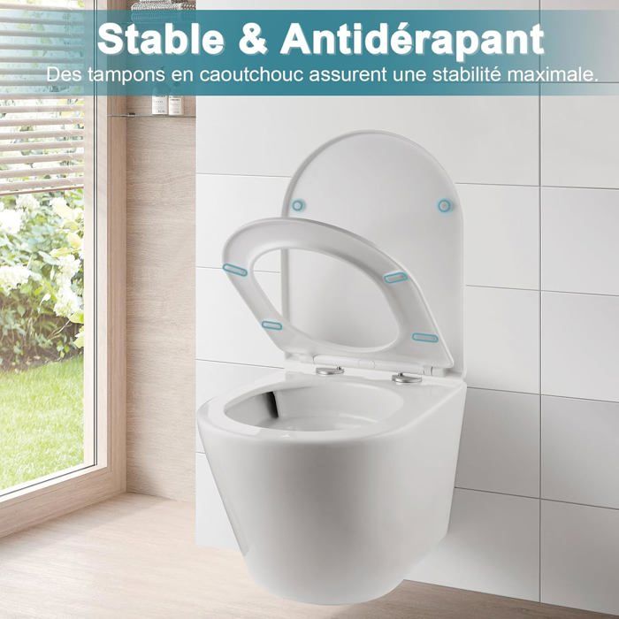 MEEJEE Abattant WC D-Forme 460x365 mm, Lunette de Toilette avec Frein ...