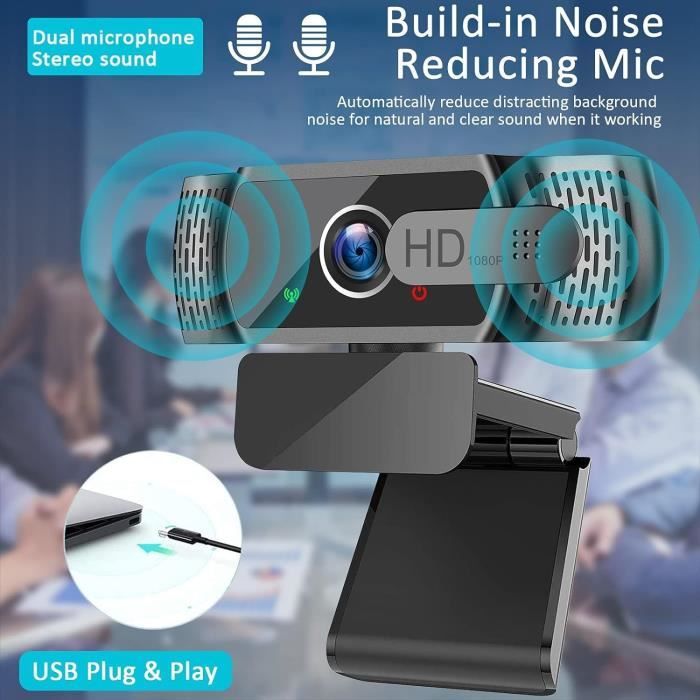 Webcam Hd 1080P Usb Avec Microphone, Autofocus, Couvercle De ...