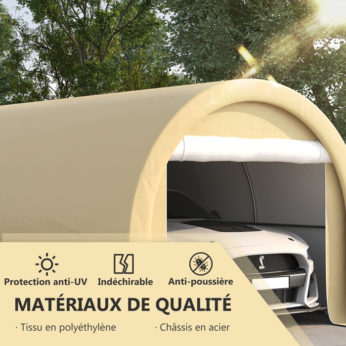 Carport - Outsunny - 500x300x240cm - PE - beige - Cdiscount Jardin
