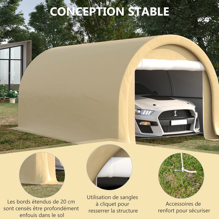 Carport - Outsunny - 500x300x240cm - PE - beige - Cdiscount Jardin