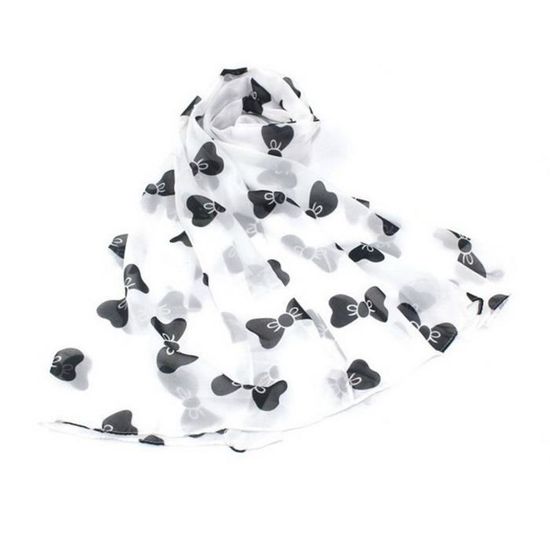 Go4U Imprimé Bowknot Femme Écharpe Mousseline de Soie Foulard ...