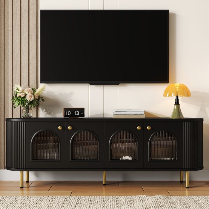 Meuble TV, lowboard avec portes vitrées, meubles de rangement pratiques ...