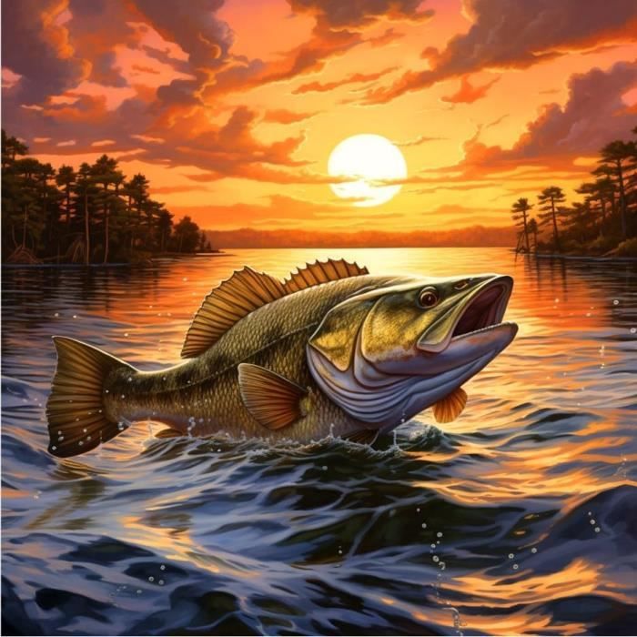 5D Diamond Painting Kits Coucher De Soleil Poisson, Diy Diamant ...