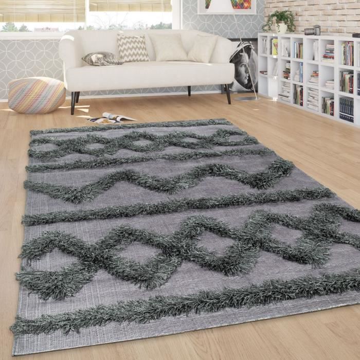 Tapis Salon Shaggy Poils Longs Zigzag Motif Scandinave Anthracite [160x230 cm] - Cdiscount Maison