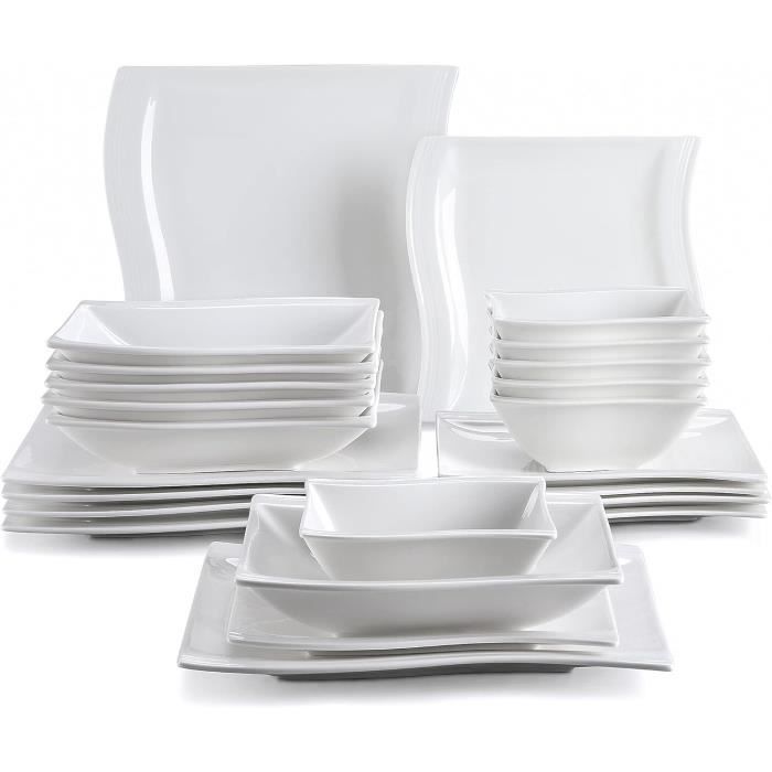 MALACASA Série Flora 24pcs Service de Table Assiettes Porcelaine ...