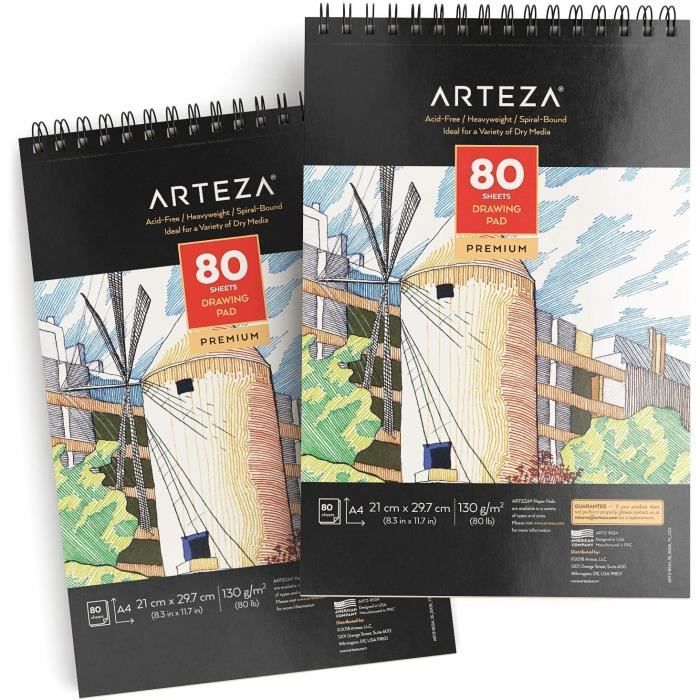 Arteza Grand cahier dessin A4 (21,0 x 29,7 cm 2 carnets avec 160 ...
