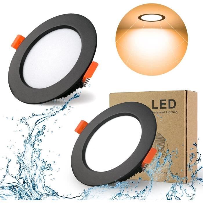 2 Pack Spot Led Encastrable Noir Extra Plat Ip44 Led Spot Salle De Bain,5W 500Lm Equivalent 50W ...