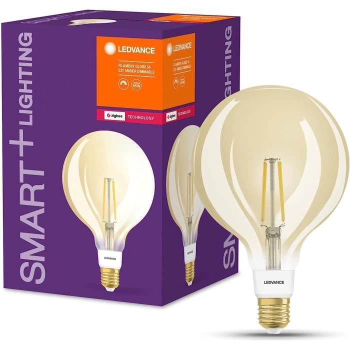 Ampoule Led Intelligente Avec Zigbee, Culot E27, Gradable, Blanc Chaud (2400K), Forme Globe Doré ...