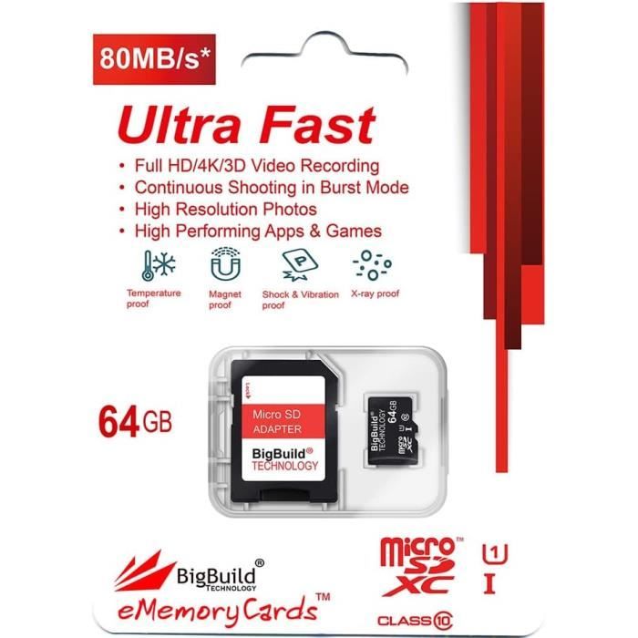 64Go Ultra Rapide Class 10 80Mo-S Microsd Sdxc Carte Mémoire Pour ...