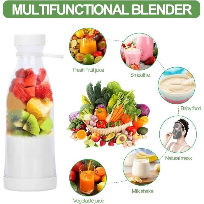 Mixeur Portable Blender, 380Ml Mixeur Blender Smoothie Et 4000Mah Fruit ...