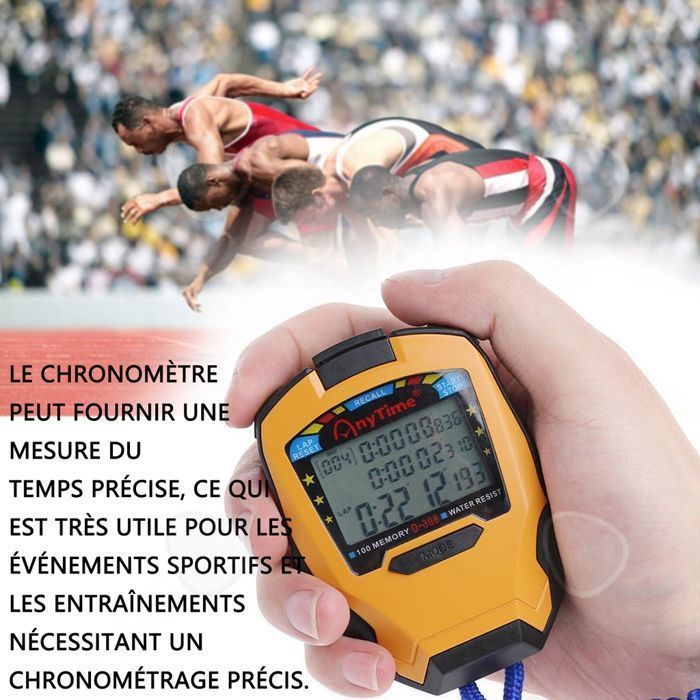 Passionova Chronomètre professionnel 3 rangées 100 tours 1/1000s ...
