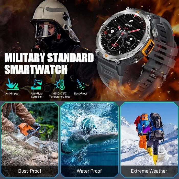 Montre Connectée Homme Avec Lampe De Poche Led Étanche 3Atm Militaire ...