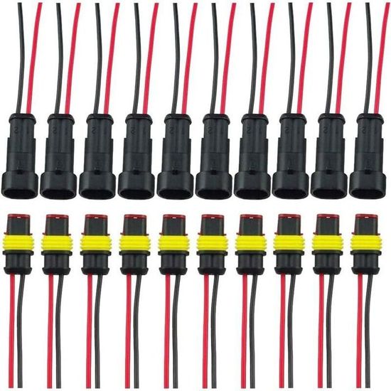 Fiche lectrique tanche Connecteur Mle et Femelle AWG 2 Broches avec Fil 10 Kits YYV - Cdiscount Auto