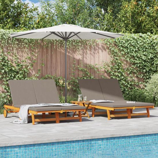 Transat double avec roulettes et coussin en bois d acacia - Cdiscount ...