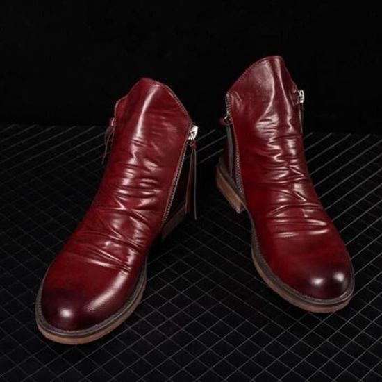Bottes Martin Chaussures Cuir Bottes Homme Rouge Rouge - Cdiscount ...