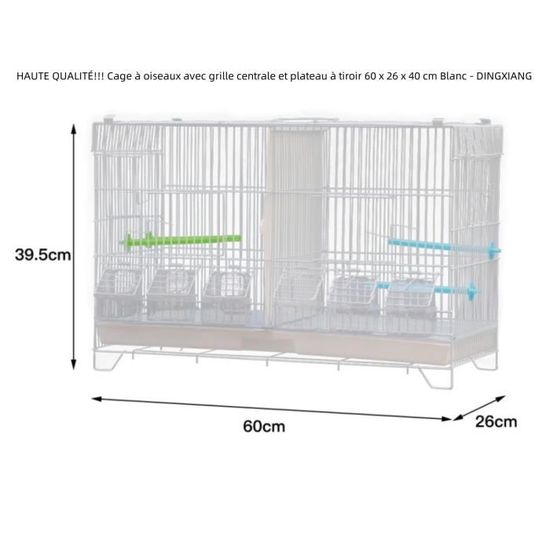 Cage à oiseaux avec grille centrale et plateau à tiroir 60 x 26 x 40 cm ...