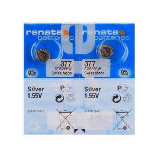 Pile montre SR626SW 377 RENATA Oxyde d'argent 1,55V AG4 SR66 LR66 SR626 ...