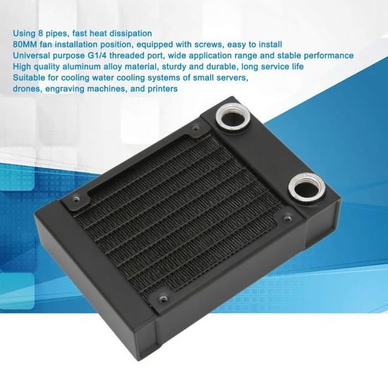 Échangeur de chaleur en aluminium YOSOO - 8 tuyaux G1/4 filetage 80mm - Refroidissement par eau ...